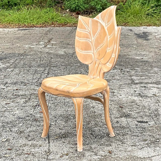 Vintage Boho Hand Carved Leaf Chair After Bartolozzi and Maioli | Chairish