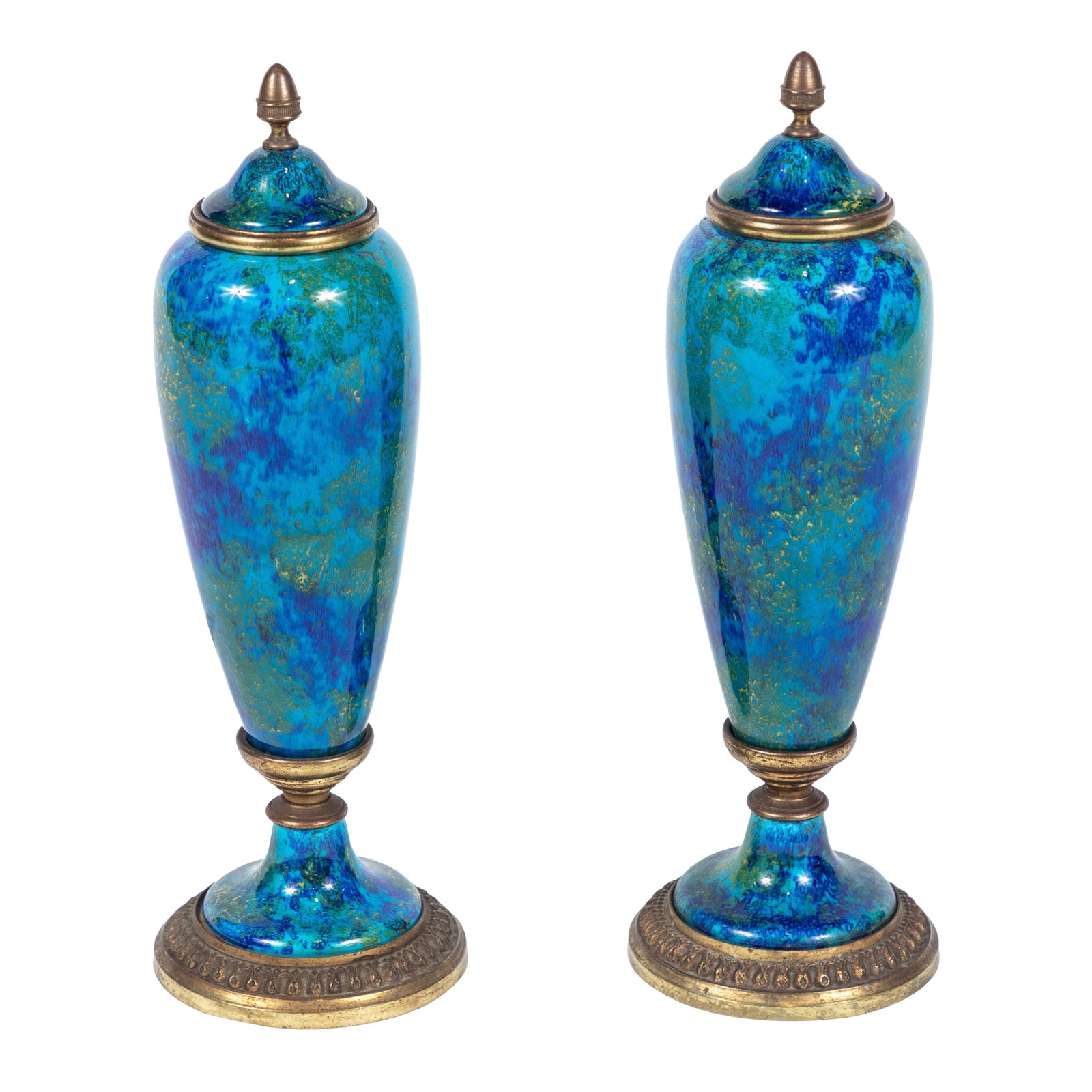 Petite, Turquoise, Porcelain Urns, circa 1910 - A Pair | Chairish