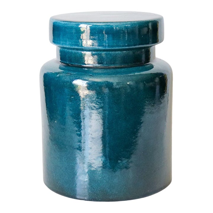 Mid Century Teal Pottery Crock Made in Italy | Chairish