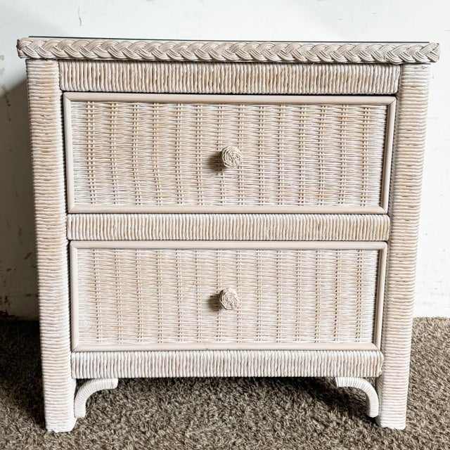 Boho Chic White Washed Henry Link Wicker Nightstand by Lexington ...