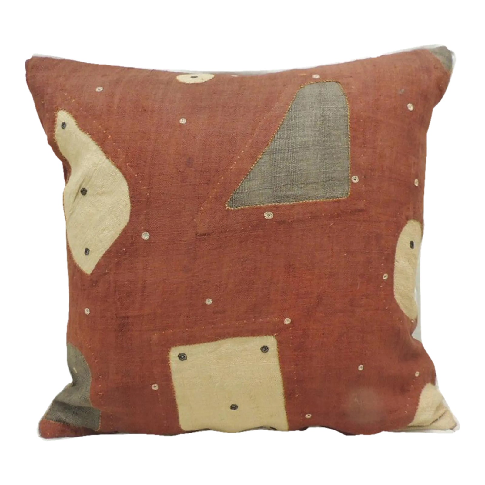 Vintage Applique Raffia Brown and Rust Kuba Decorative Pillows Matisse ...