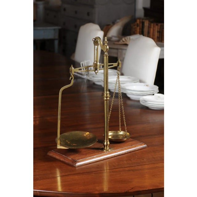 French 19th Century Freestanding Brass Tea Scale Mounted on Wooden Base ...