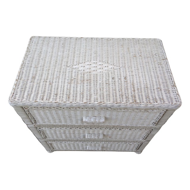 1980s Vintage Coastal White Wicker Chest of Drawers | Chairish