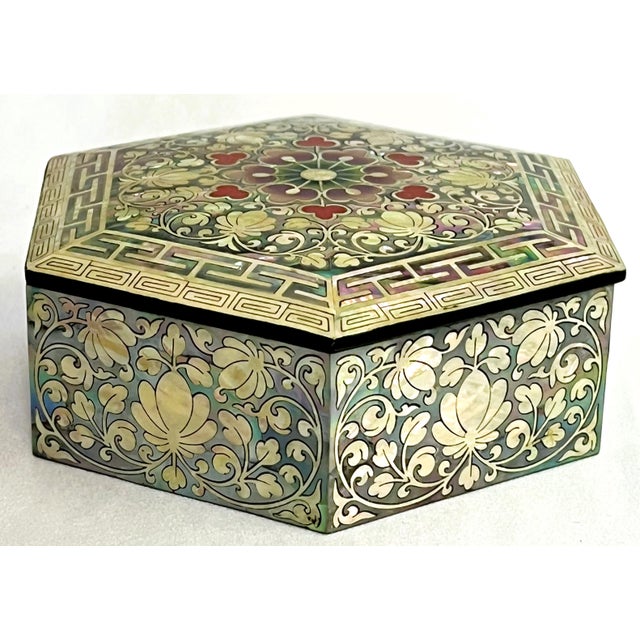 Vintage Korean Najeon Lacquerware With Mother of Pearl Hexagon Trinket ...