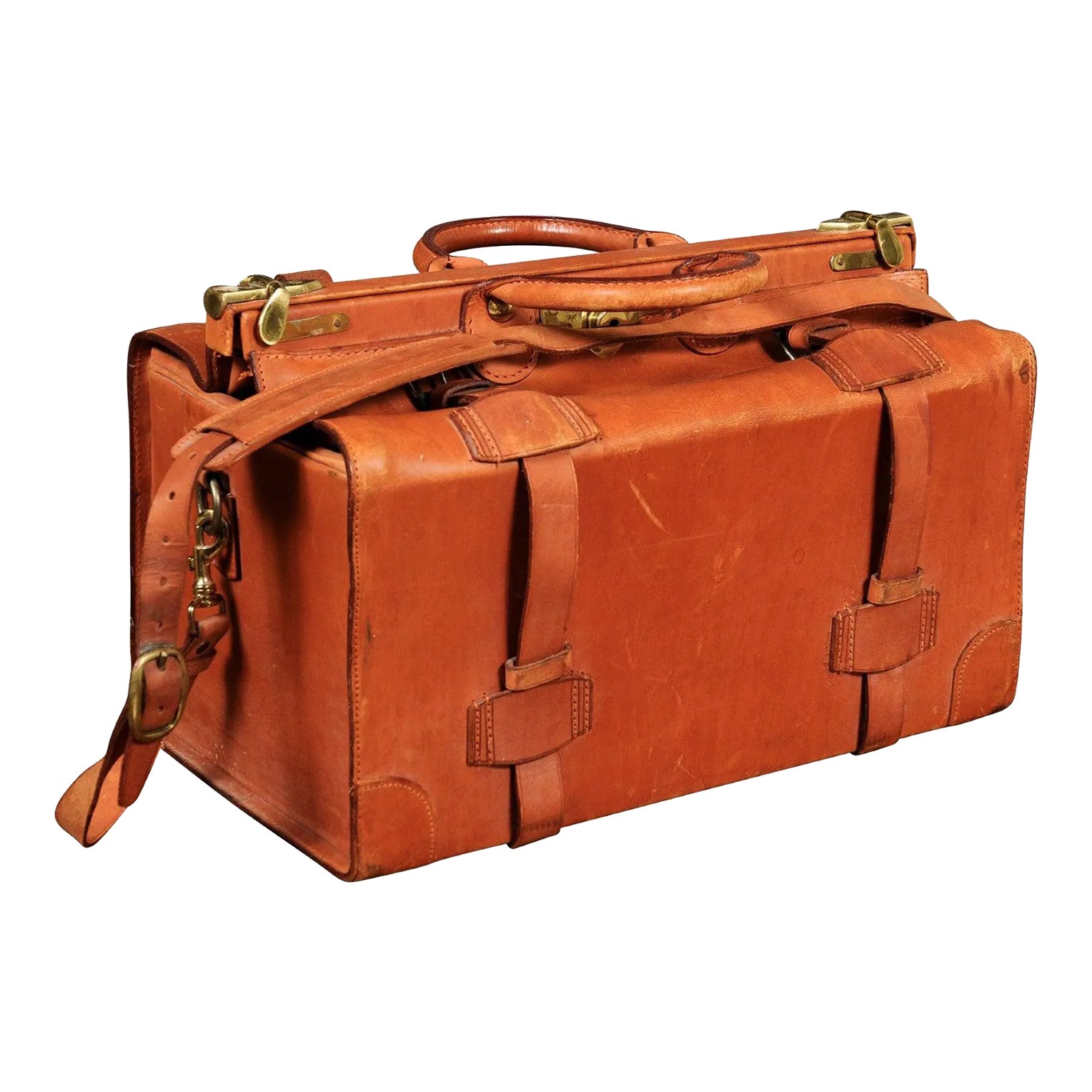 Small Vintage English Brown Leather Handmade Case with Brass Hardware ...