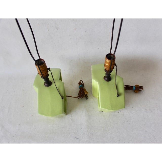 1950s Vintage Green Double Keyhole Ceramic Lamps With Original Shades ...