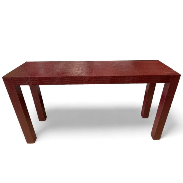 1990s Oxblood Leather Console Table. Alligator Texture | Chairish