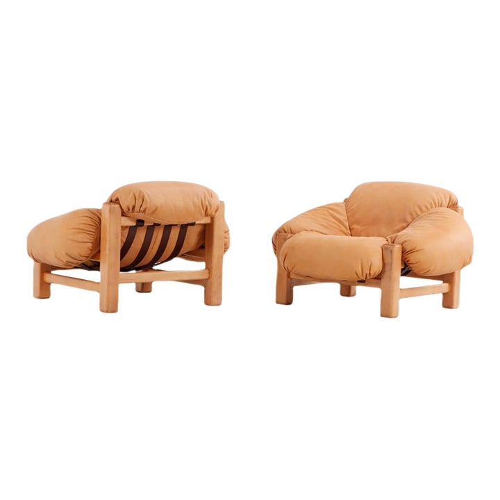 A Large Dreamy Pair of Italian Overstuffed Leather Club Chairs C 1980 ...