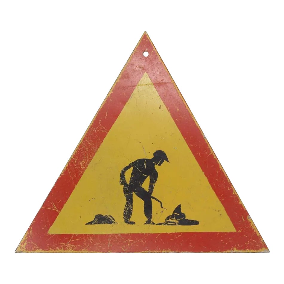 Vintage European Steel Road Work Traffic Sign | Chairish
