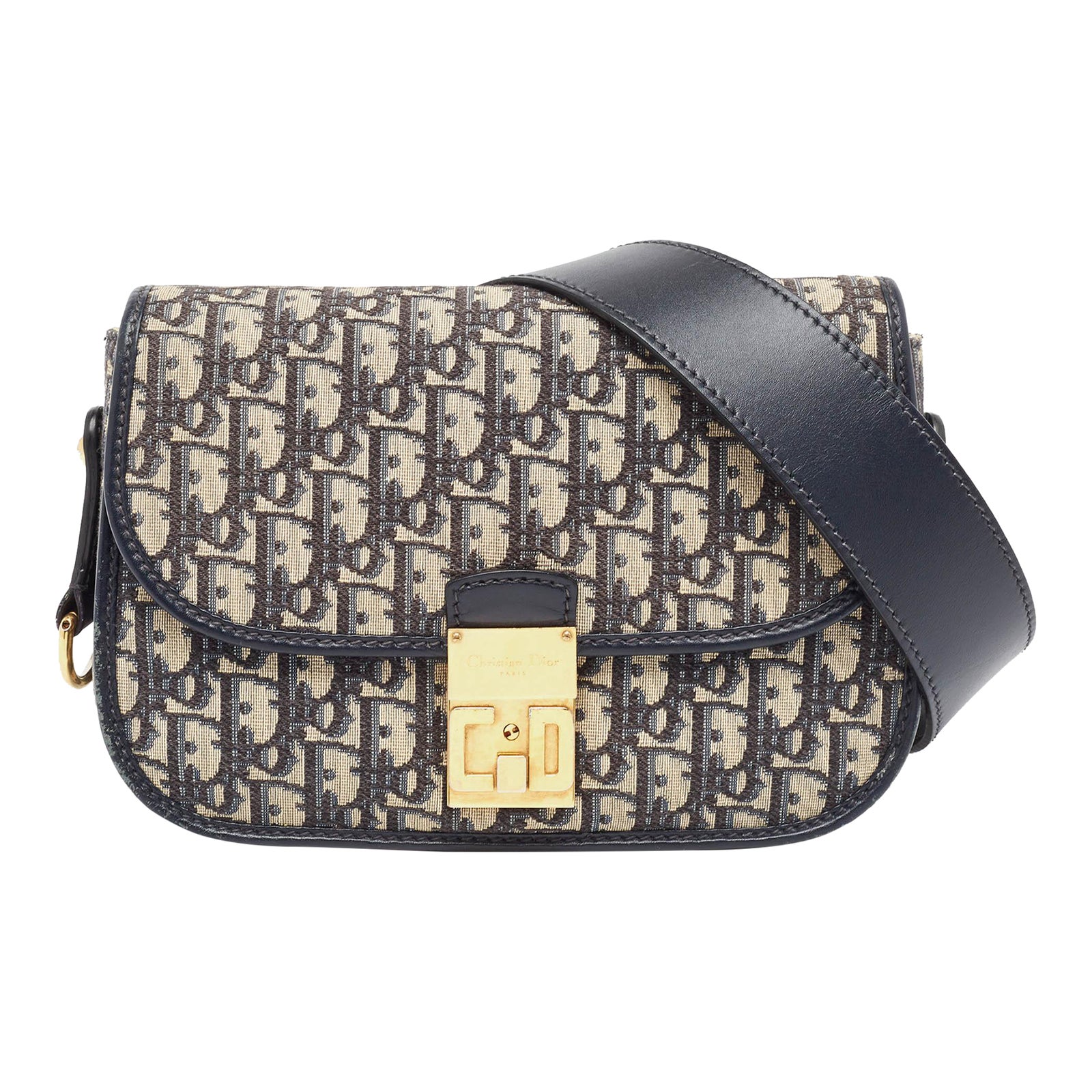 Dior Blue Oblique Canvas And Leather Cd Logo Shoulder Bag | Chairish