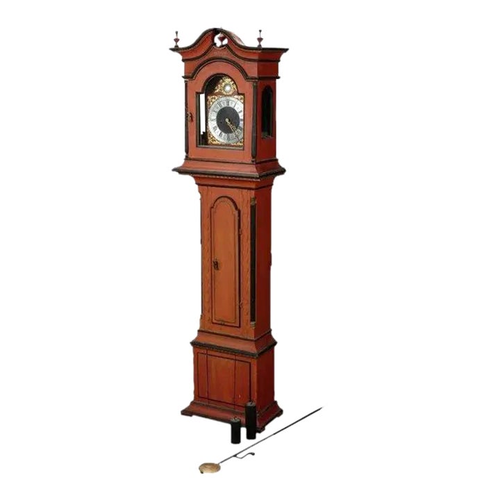 Antique Small Scale Swedish Red Painted Pine Longcase Clock | Chairish
