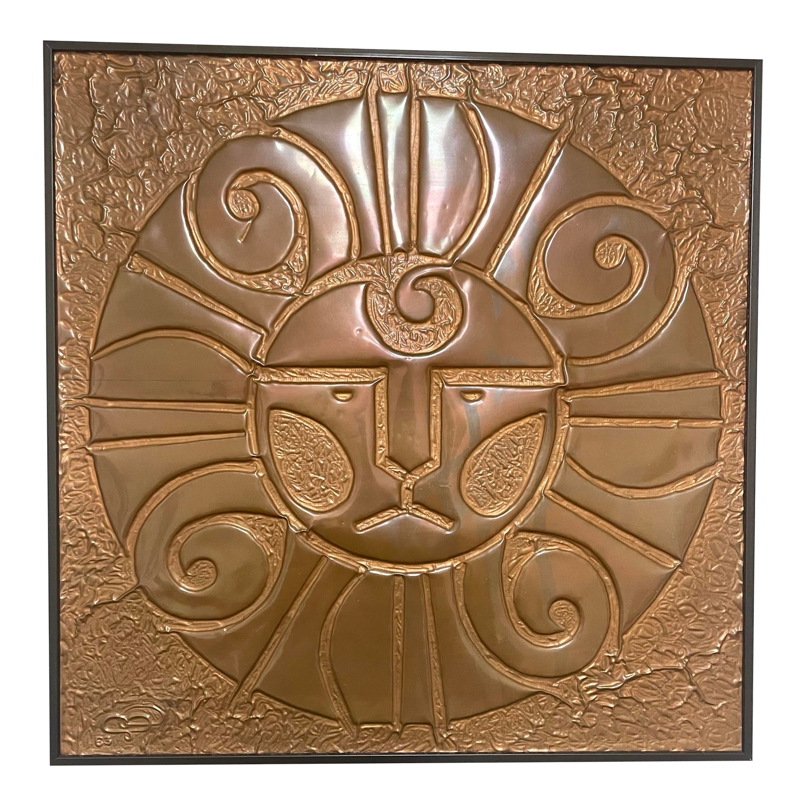 Large 1960s Copper Bas Relief Plaque With Repose Depiction of a Lion ...