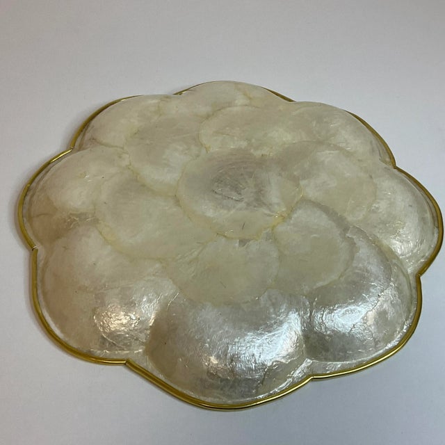Mid-Century Scalloped Capiz Shell Platter With Brass Edge | Chairish