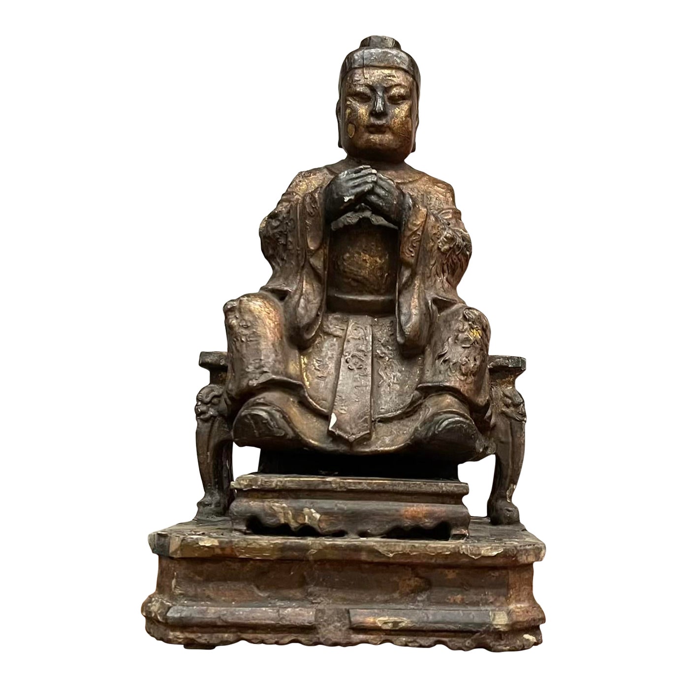 Antique Chinese Qing Dynasty Seated Scholar Figure on Throne Sculpture ...