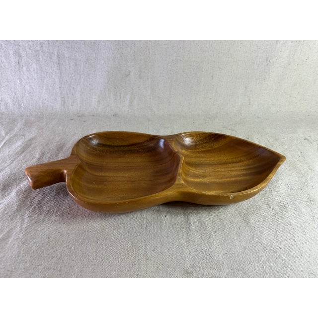 Mid 20th Century Vintage Divided Monkey Pod Wood Tray | Chairish