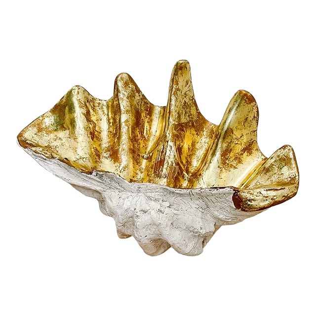 1960s Large Clam Shell Centerpiece Bowl With Gold Leaf Interior | Chairish