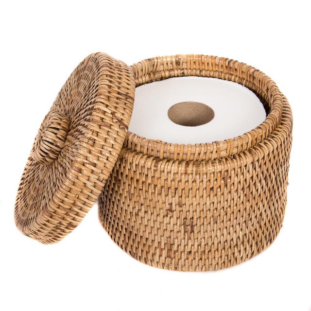 Artifacts Rattan Round Single Tissue Roll Box in Honey Brown | Chairish