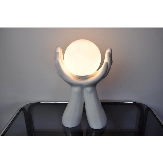 1980s White Ceramic "Hands" Lamp, France | Chairish