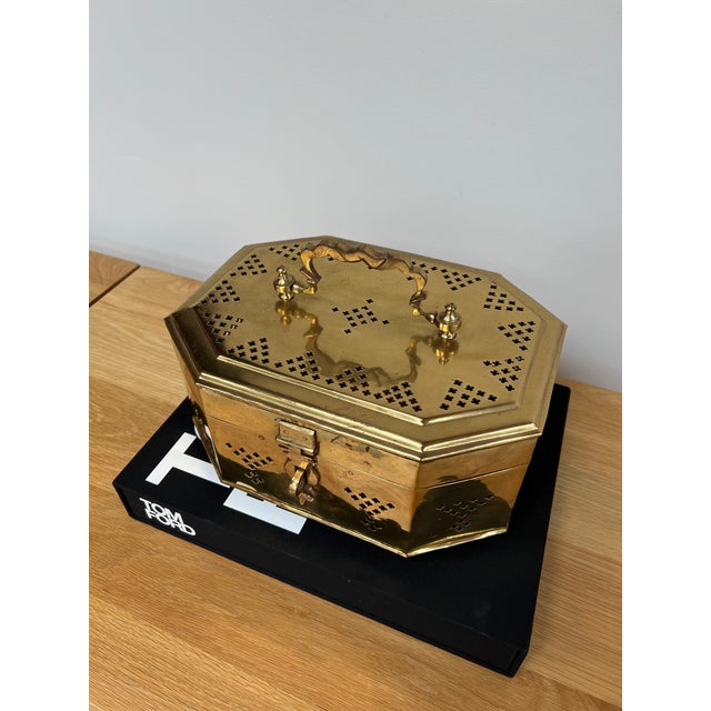 Mid 20th Century Oversized Polished Brass Octagonal Cricket Box | Chairish