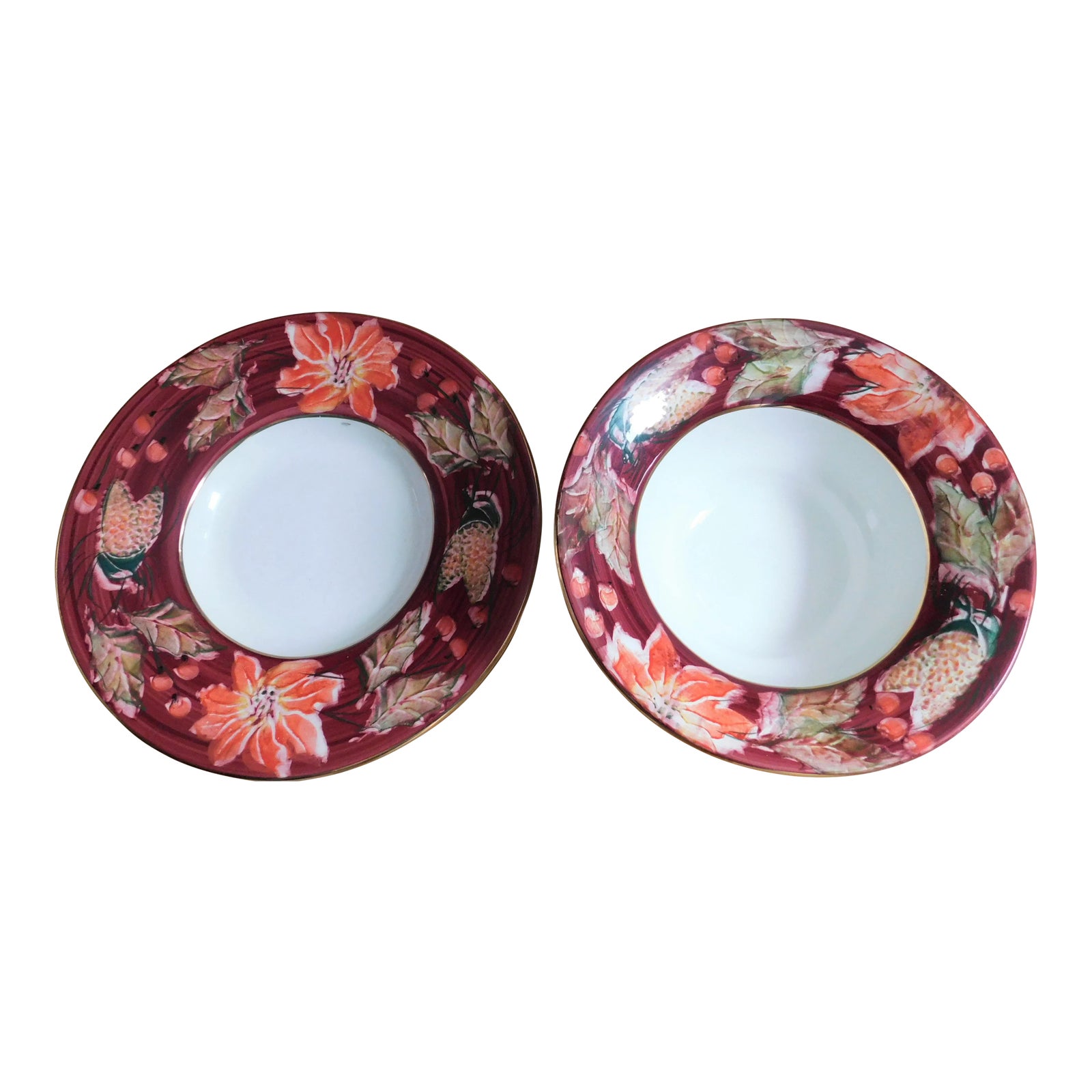 Holiday Poinsetta Floral Serving/Punch Bowl & Platter Made in Italy - a ...