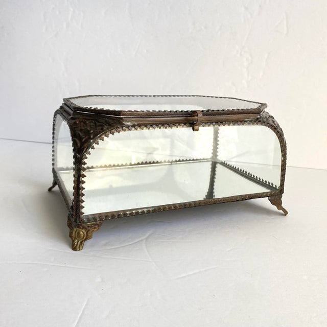 Vintage Mirrored Glass Jewelry Box Lidded Trinket Wish Dresser Box ...