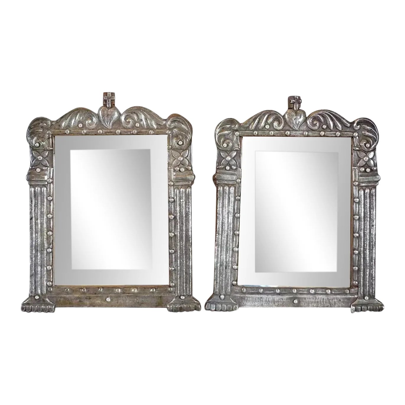 Indo-Portuguese Silver Framed Mirrors - A Pair | Chairish