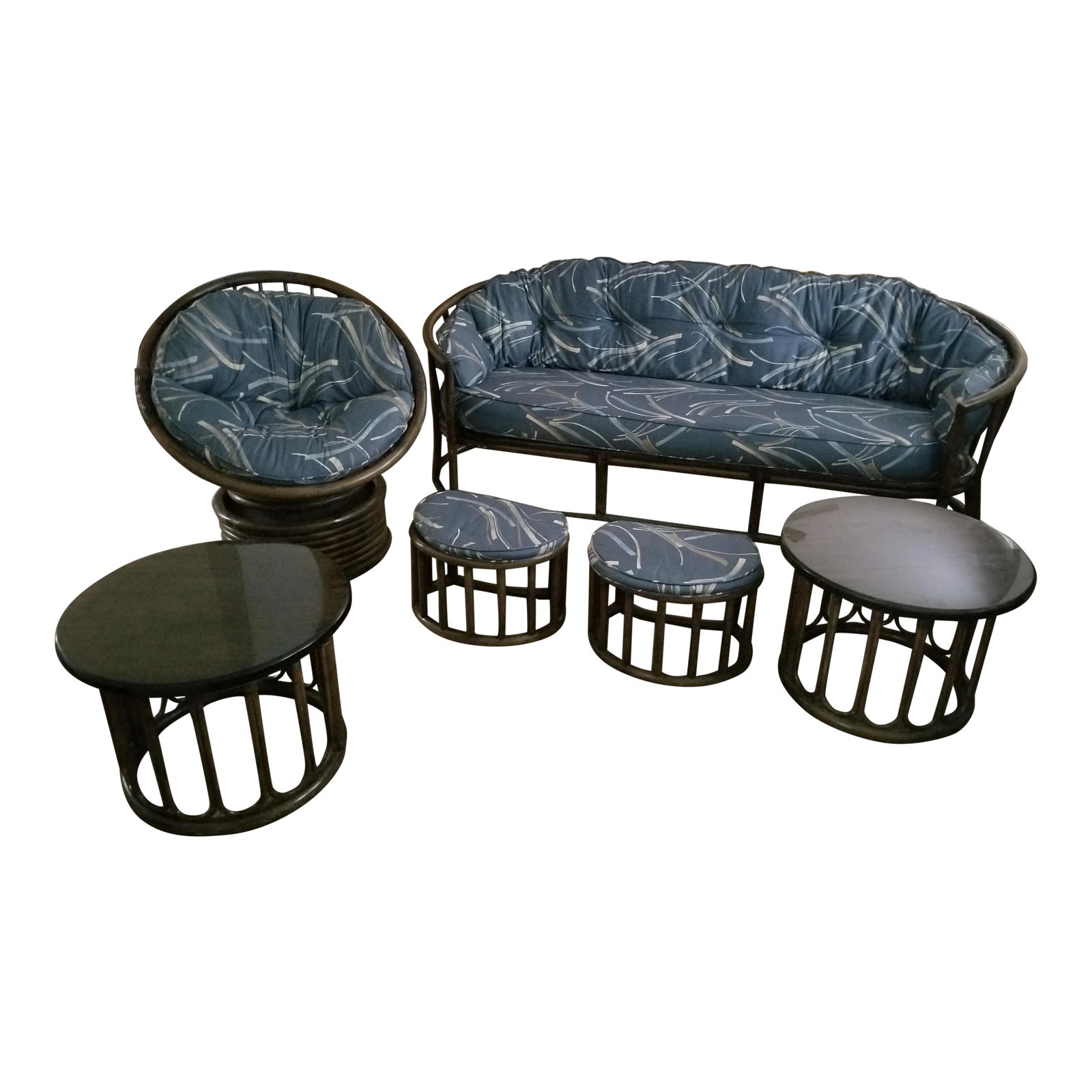 Ficks & Reed Style Crescent Sofa Rattan Pecan Patio Bamboo Chair Stool ...