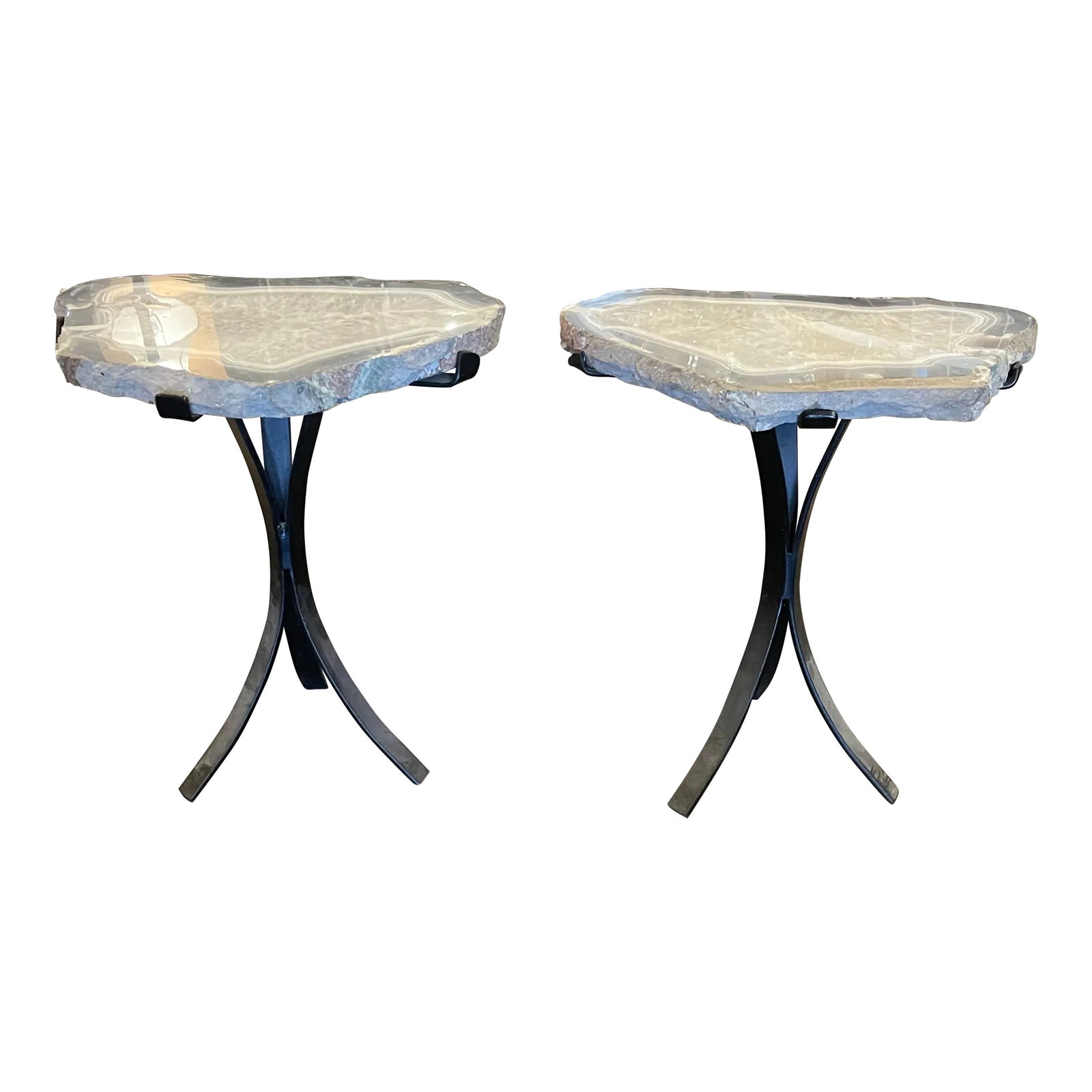 1980s Pair of Agate Top Accent Side Tables | Chairish