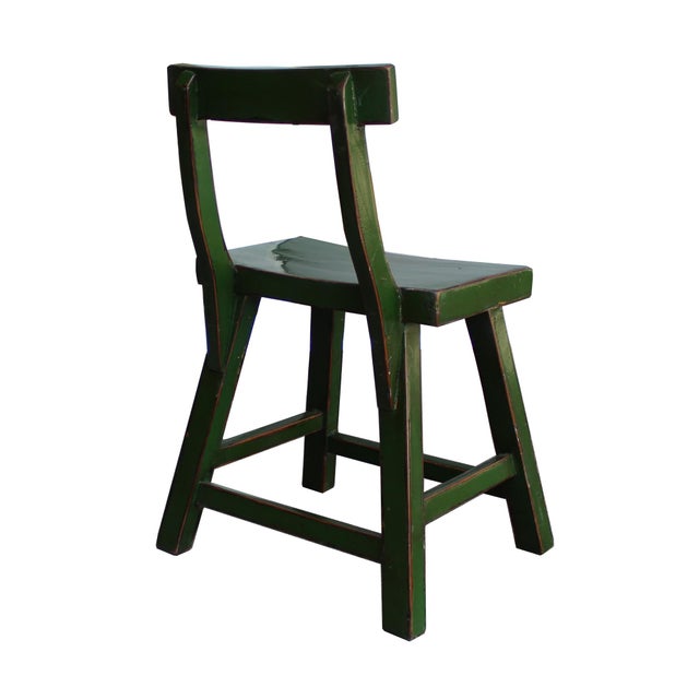Distressed Grass Green Short Chair Wood Stool With Back | Chairish