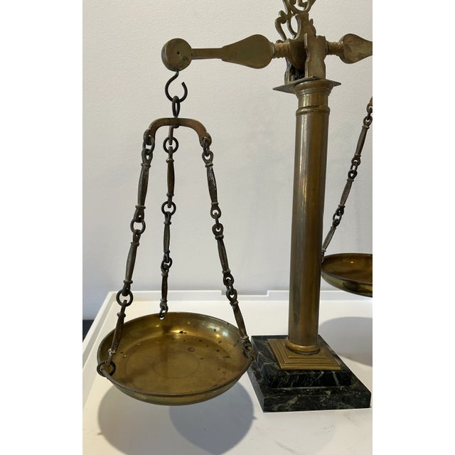 Vintage Brass Balance Scale on Marble Base | Chairish