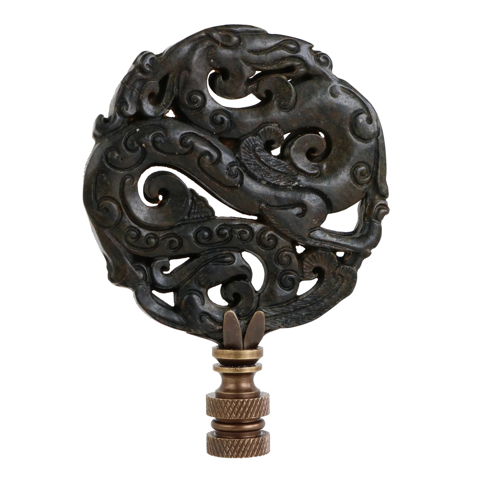 Prancing Dragon Carved Stone Lamp Finial on Bronze Hardware | Chairish