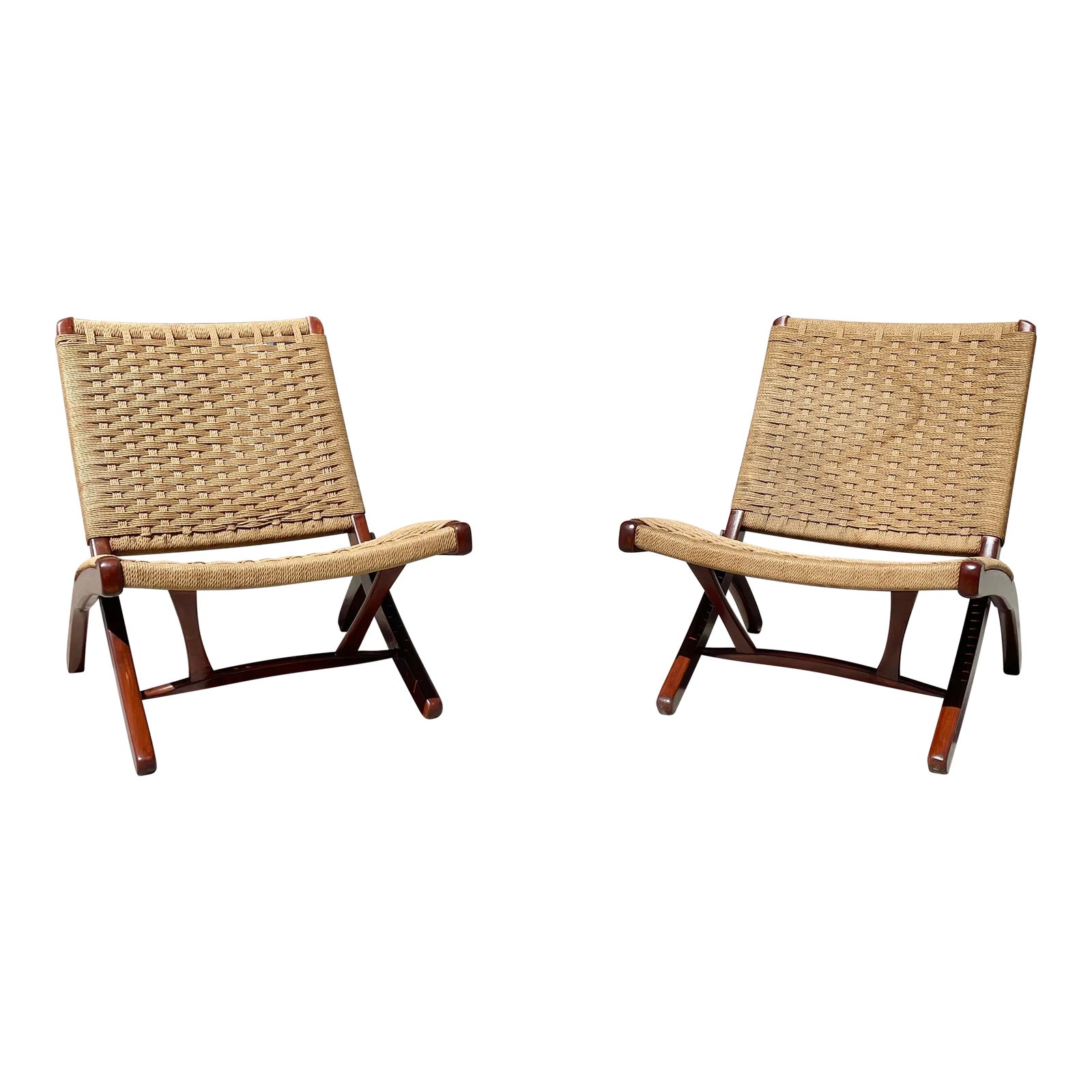 1960s Vintage Folding Rope Lounge Chairs Styled After Hans Wegner - a ...