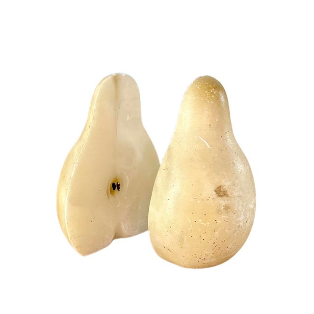 Large Vintage Italian Carved Alabaster Stone Pear Halves Bookends, a ...