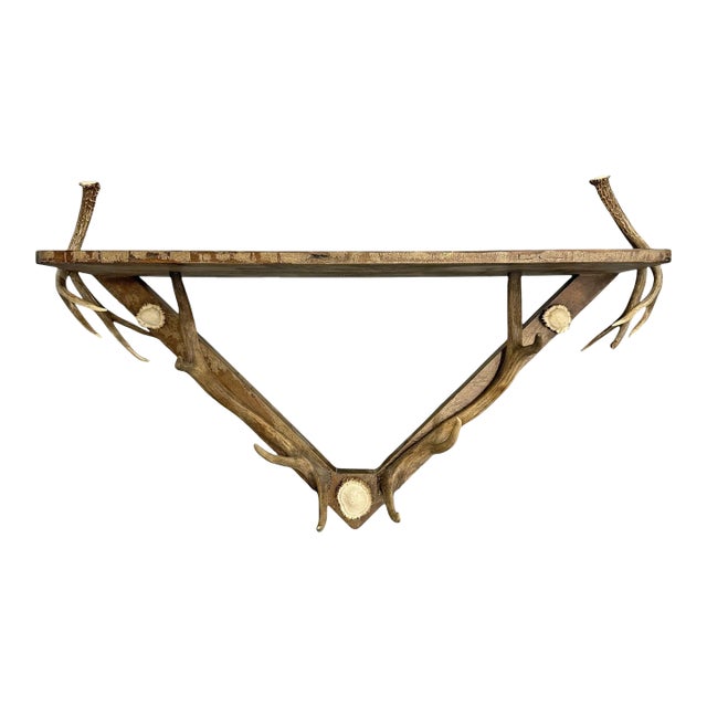 Vintage Elk Antler Hat and Coat Rack With Shelf | Chairish