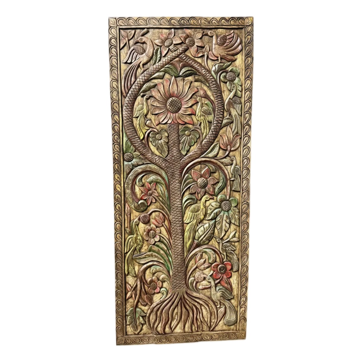 Vintage Tree of Life Carved Wood Door Panel – Handcrafted Decorative ...