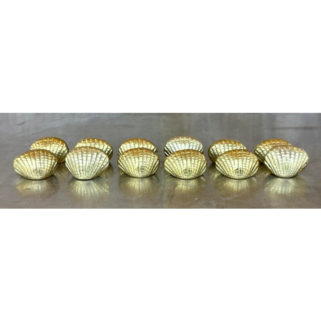 Vintage Coastal Brass Clamshell Place Holders - Set of 12 | Chairish