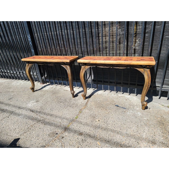 1980s Two Vintage Oak Wood Console Tables | Chairish