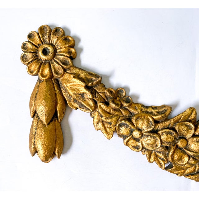 20th Century Hollywood Regency Gold Gilt Resin Floral Wall Swag | Chairish