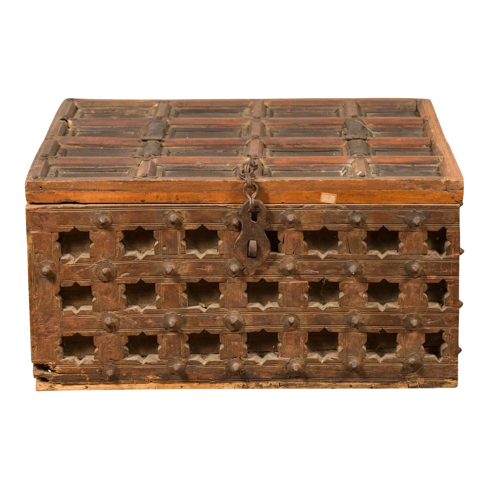 Mid 19th Century Antique Indian Treasure Chest with Paneled Top ...