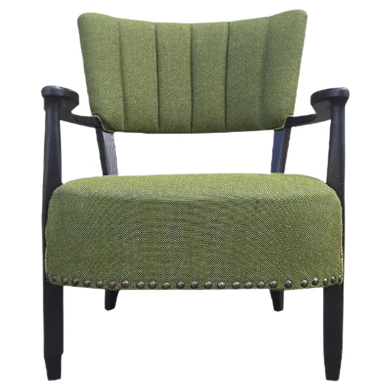 Danish Black Wooden and Green Wool Curved Easy Chair, 1940s | Chairish