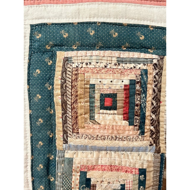Late 19th Century Primitive Log Cabin Quilt Mounted Wall Hanging Arts ...