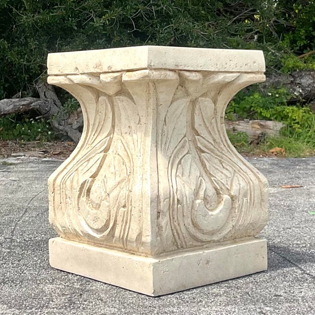Vintage Coastal Plaster Table Pedestal | Chairish