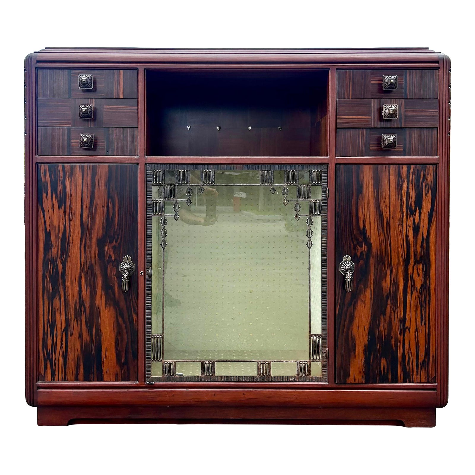 Louis Majorelle French Art Nouveau Signed Cabinet, Inlays and Ironwork ...