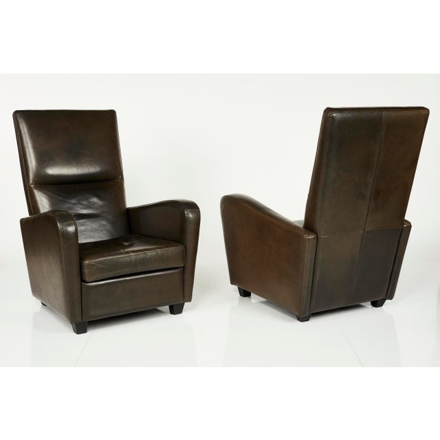 Vintage 1980s High-Backed Dark Green Leather Lounge Chairs - a Pair ...