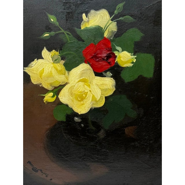 Late 19th Century Scottish Victorian Oil Painting Flowers Yellow & Red ...