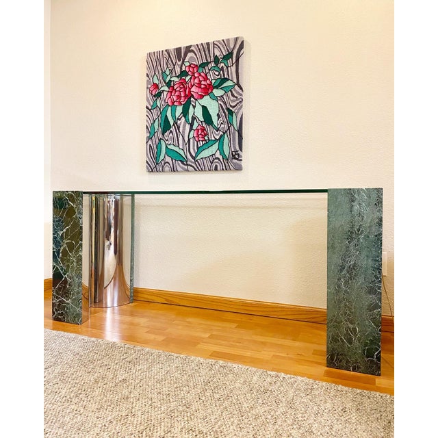 Modernist Green Marble + Chrome Console Table (After Leon Rosen for ...