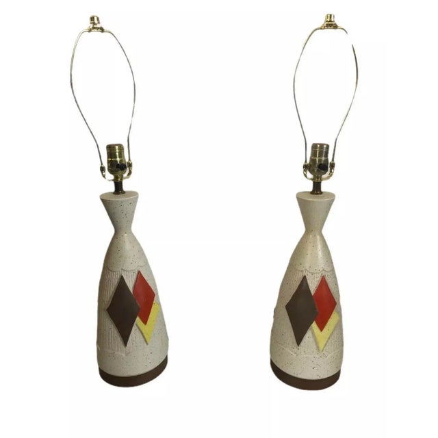 Pair 1950s-60s Kitsch Brass Ceramic Mid-Century Modern Atomic Diamond ...