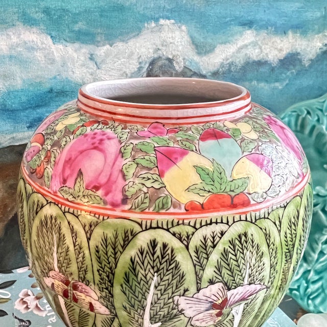 20th Century Chinoiserie Porcelain Bok Choy Ginger Jar With Wood Lid ...