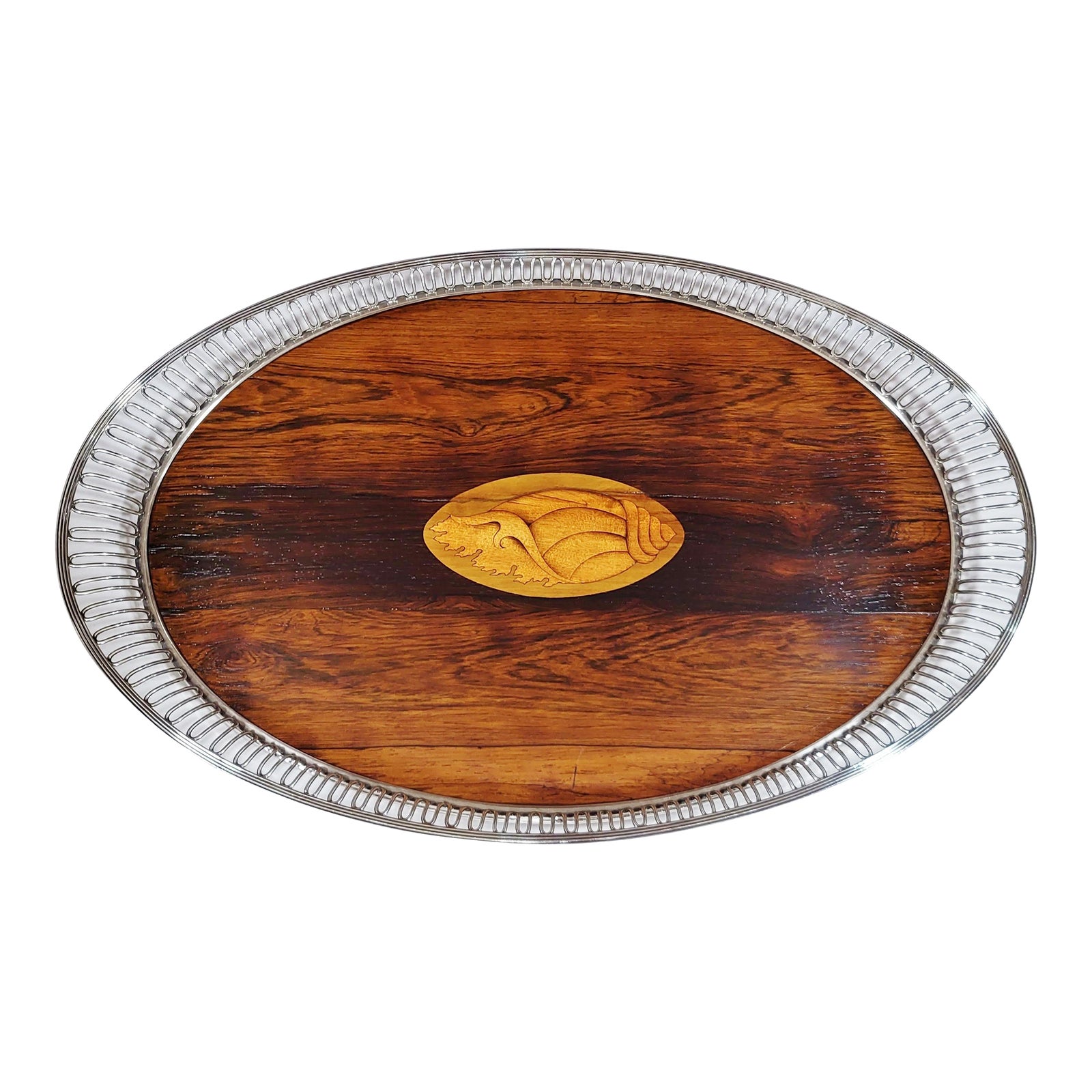Antique English Oval Rosewood & Silver Plated Serving Gallery Tray ...