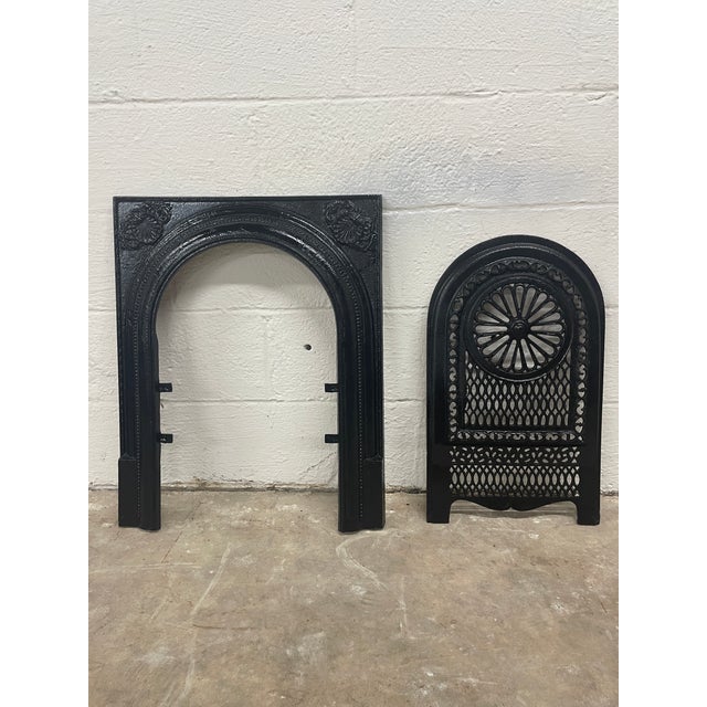 Late 19th Century Cast Iron Antique Fireplace + Insert With Beaded Arch ...